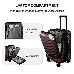 LEVEL8 Grace EXT Carry On Luggage, 20” Expandable Hardside Suitcase, ABS+PC Harshell Spinner Luggage with TSA Lock, Spinner Wheels - Red, 20” Carry-On