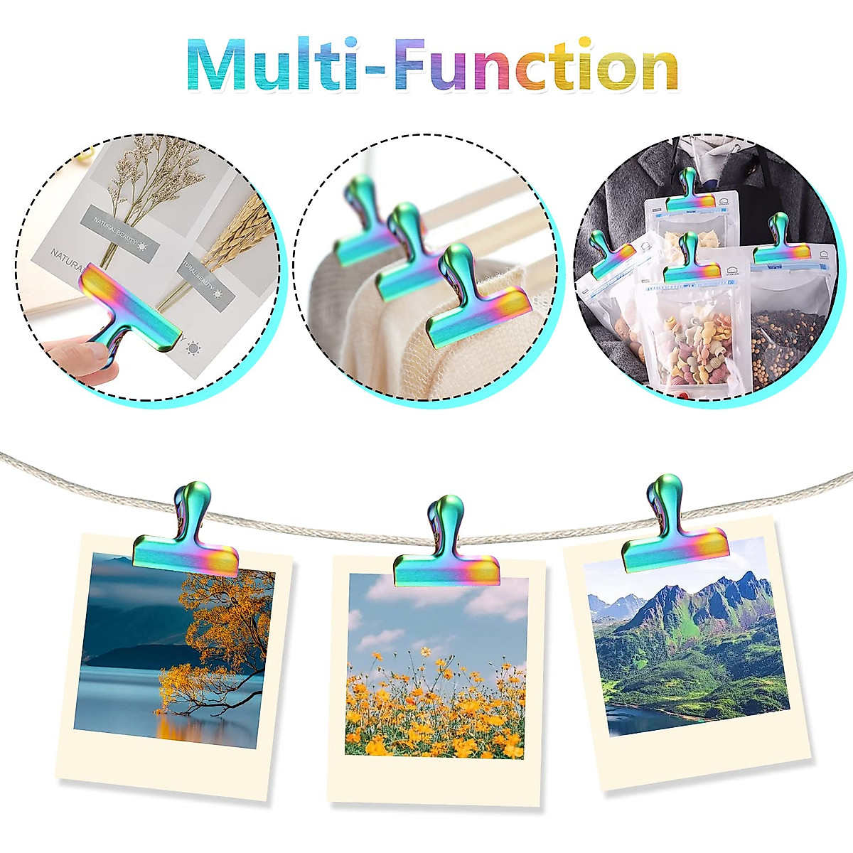 BENBO 8 Packs Stainless Steel Bag Clips, Heavy Duty Metal Bag Clips Food Clip Strong Snack Clips Tightly Seals Chip Coffee Bread Cereal Bags Clips for Home Kitchen Office Camping, 2 Sizes (Colorful)