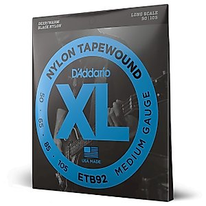 D'Addario ETB92 Tapewound Electric Bass Guitar Strings - Fits Long Scale 4 String Basses with Scale Length Up to 36.25 Inches - Medium, 50-105, Long Scale