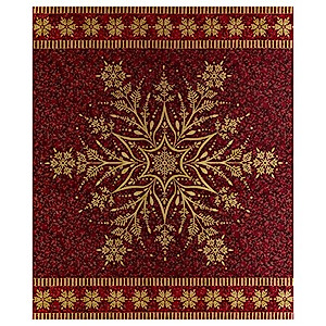 Northcott Metallic Shimmer Frost Snowflake 36'' Panel Fabric, Dark Red Gold