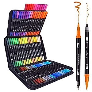 Dual Brush Marker Pens, 72 Colors Art Markers Set with Fine Tip and Brush Tip for Kids Adult Coloring Book Bullet Journaling Note Taking Planner Hand Lettering Calligraphy Drawing Art Supplies Kit