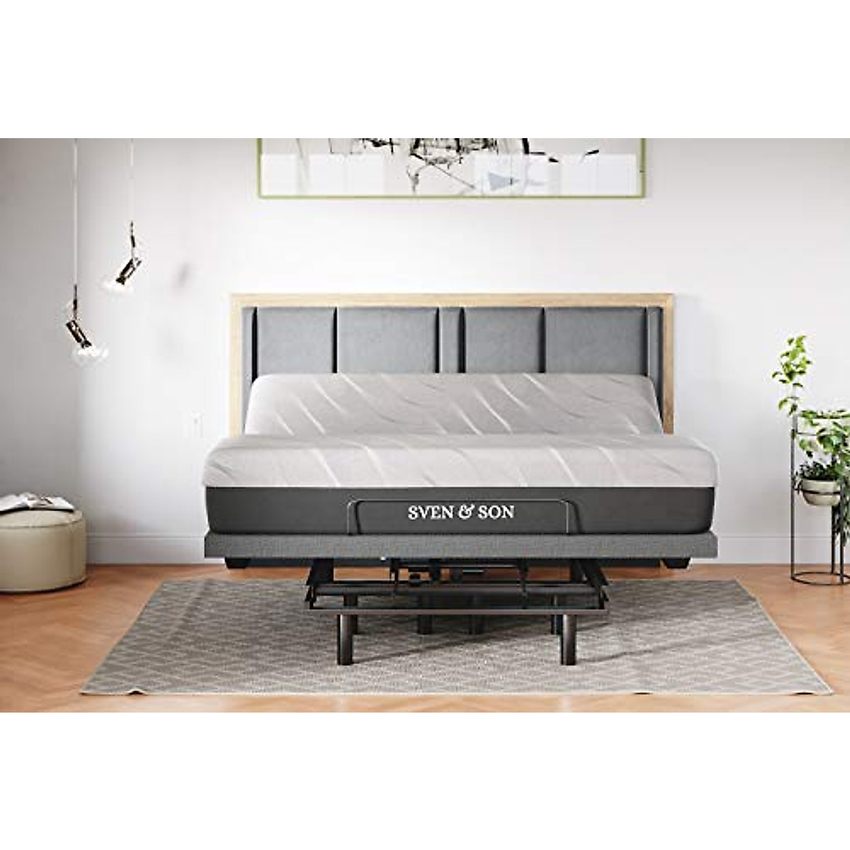 Sven & Son King Adjustable Bed Base Frame + 14” Luxury Cool Gel Memory Foam Hybrid Mattress, Head Up Foot Up, USB Ports, Zero Gravity, Interactive Dual Massage, Wireless, Classic (King)