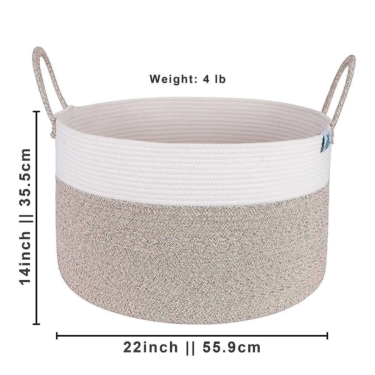 COMMIGLOW XXX-Large Cotton Rope Basket (22”x14”),100% Pure Cotton Woven Laundry Basket for Storage, Blanket Basket for Living Room, Baby and Dog Toy Storage Basket Bin with Handle, Light Brown