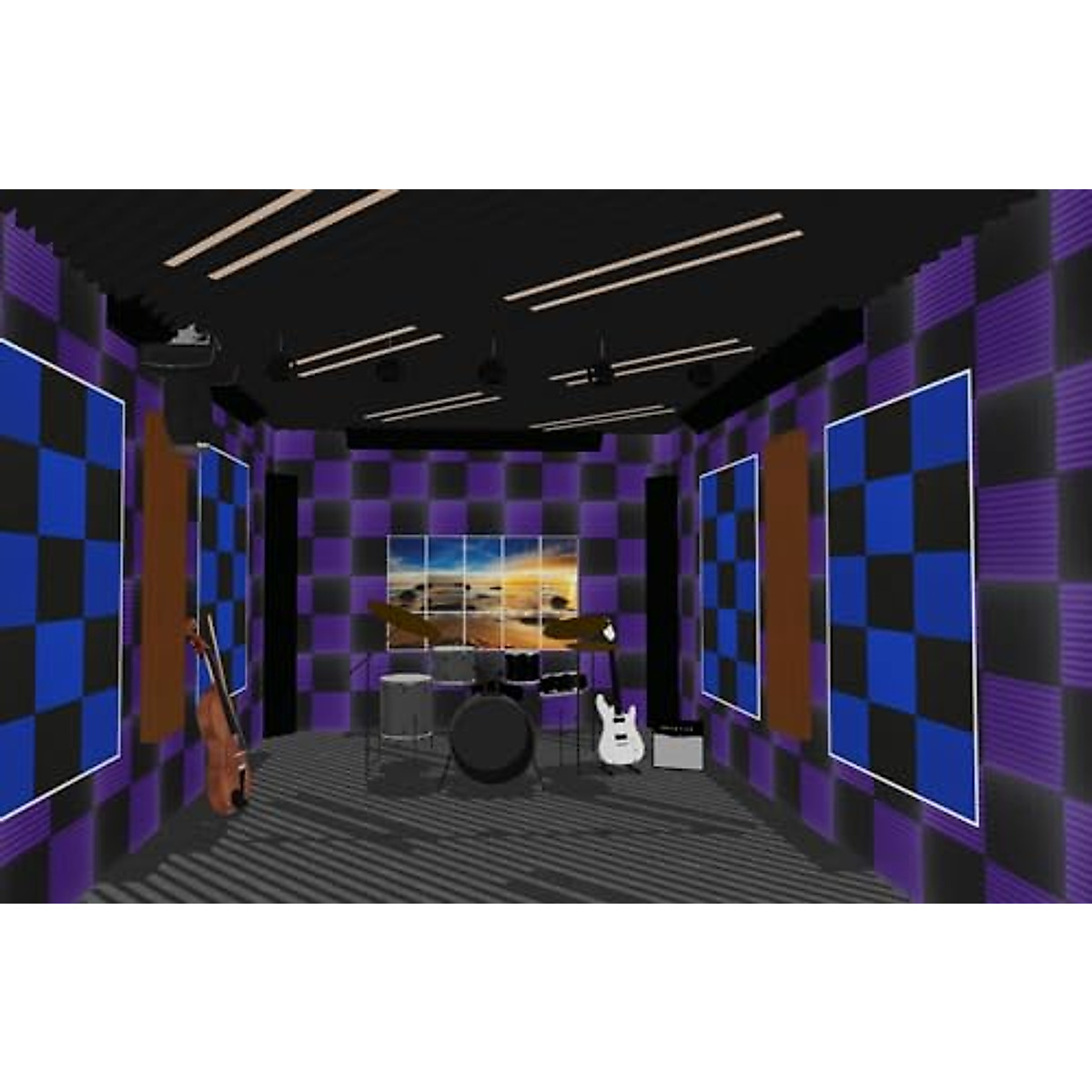 96 Pack Absorb the echo Acoustic Foam Panel Wedge Studio Soundproofing Wall Tiles Purple/black 12" X 12" X 1"