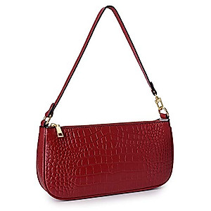 YALUXE Clutch Shoulder Tote Crocodile Genuine Leather Croc Retro Purse Handbag Zipper Closure for Women Classic