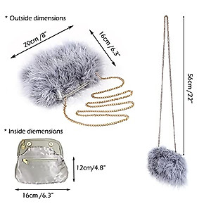 expouch Women Marabou Feather Clutch Bag Evening Handbag with Detachable Chain Strap Wedding Cocktail Party Bag (Grey)
