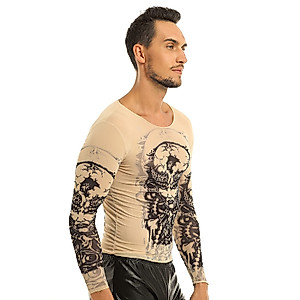 Nikiikoo Men's Sports Long Sleeve Elastic Cycling Fitness T-Shirt Fake Tattoo Tribal Inspired Print Tops Cuticolor One Size