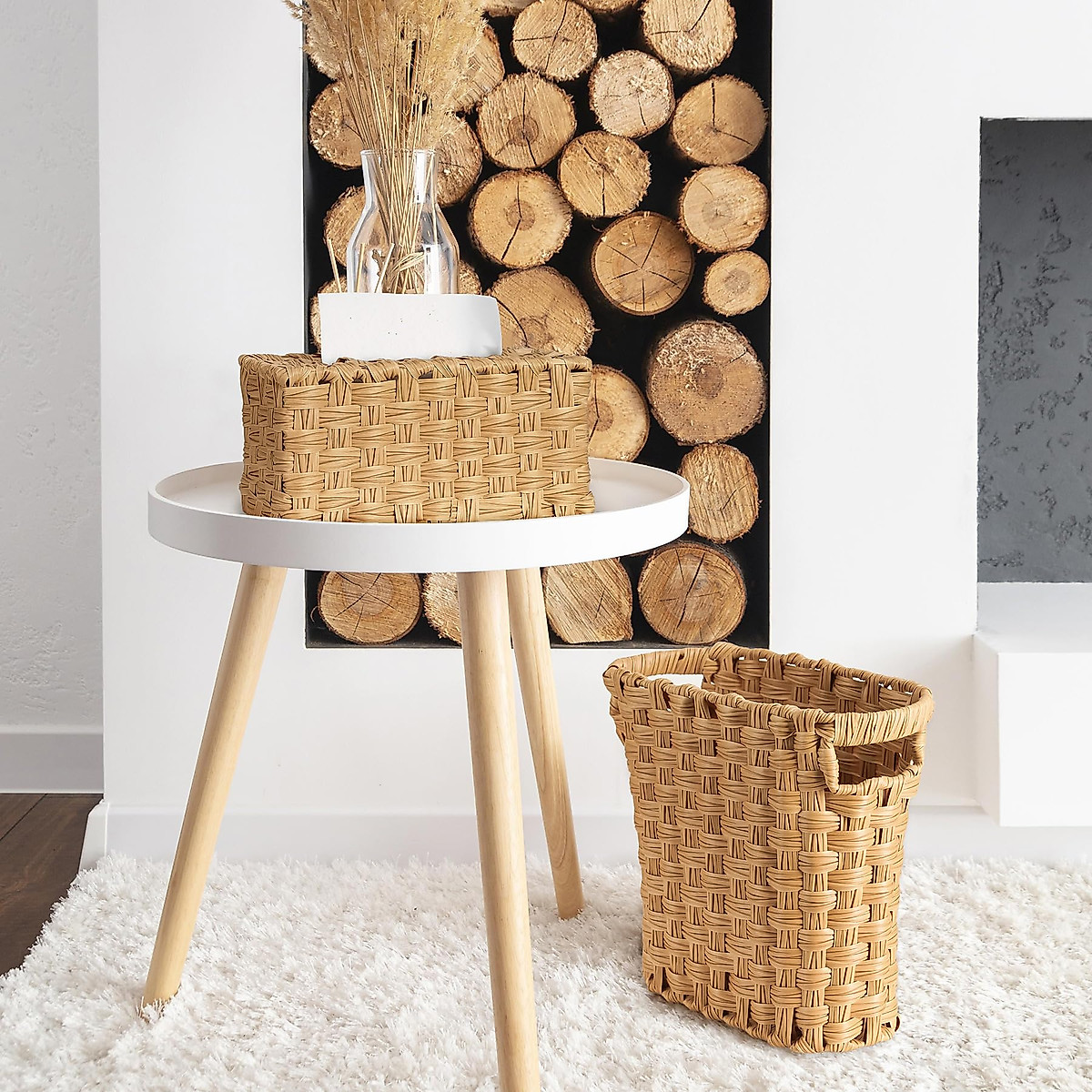 Wicker Waste Basket, Wicker Trash Can with Built-in Handles, Multifunctional Mini Wicker Basket for Home and Office, Compact Design and Durable Construction with Fine Artisanal Craftsmanship