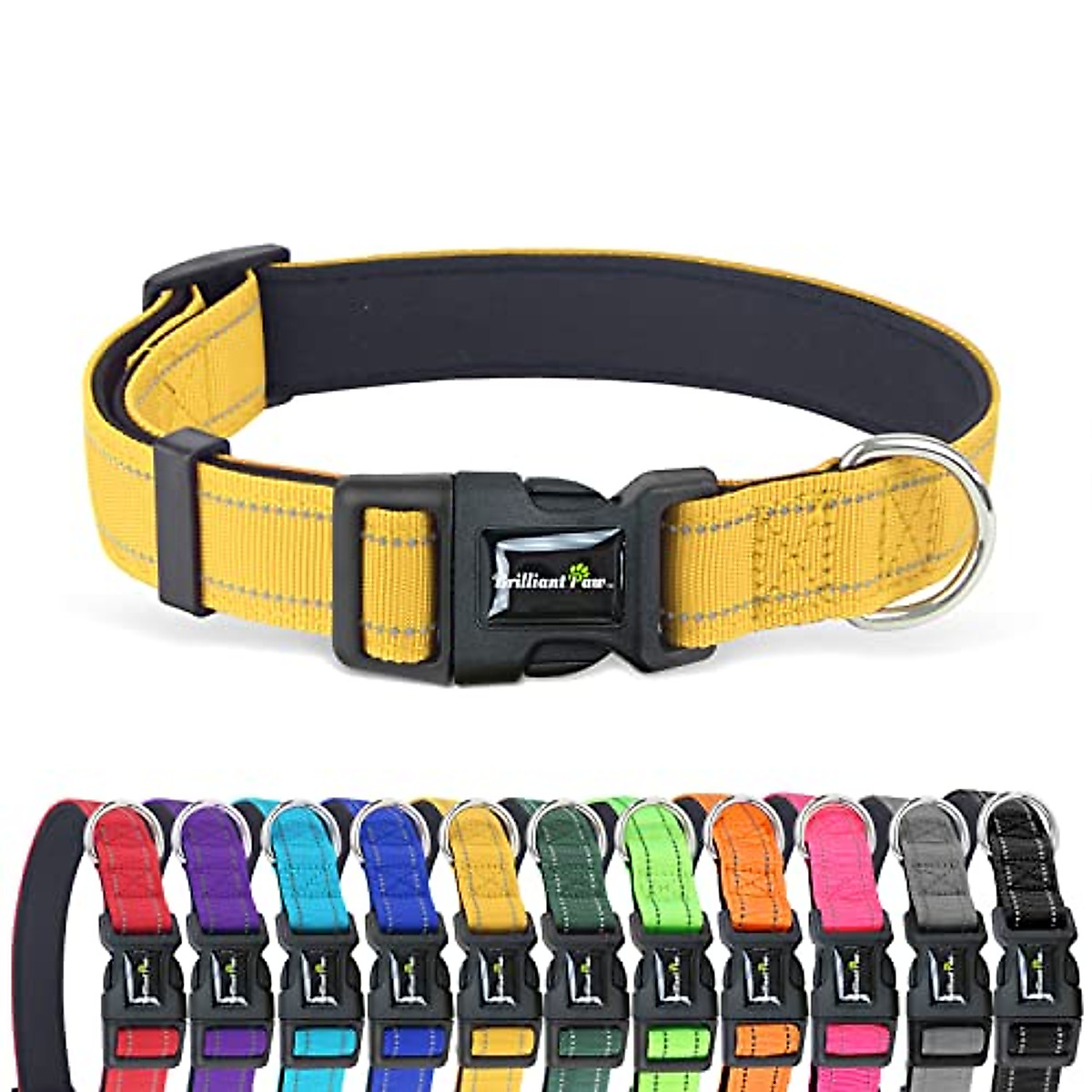 Brilliant Paw Reflective Dog Collar, Adjustable Nylon Collar, Strong Yet Comfortable, Safety Locking Buckle, Length Adjustable for Small Medium and Large Dog