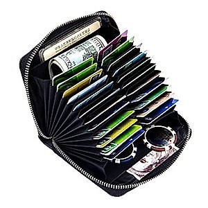 boshiho RFID Blocking 24 Slot Credit Card Holder Wallet Real Leather Multi Card Organizer Wallet with Zipper (Black)