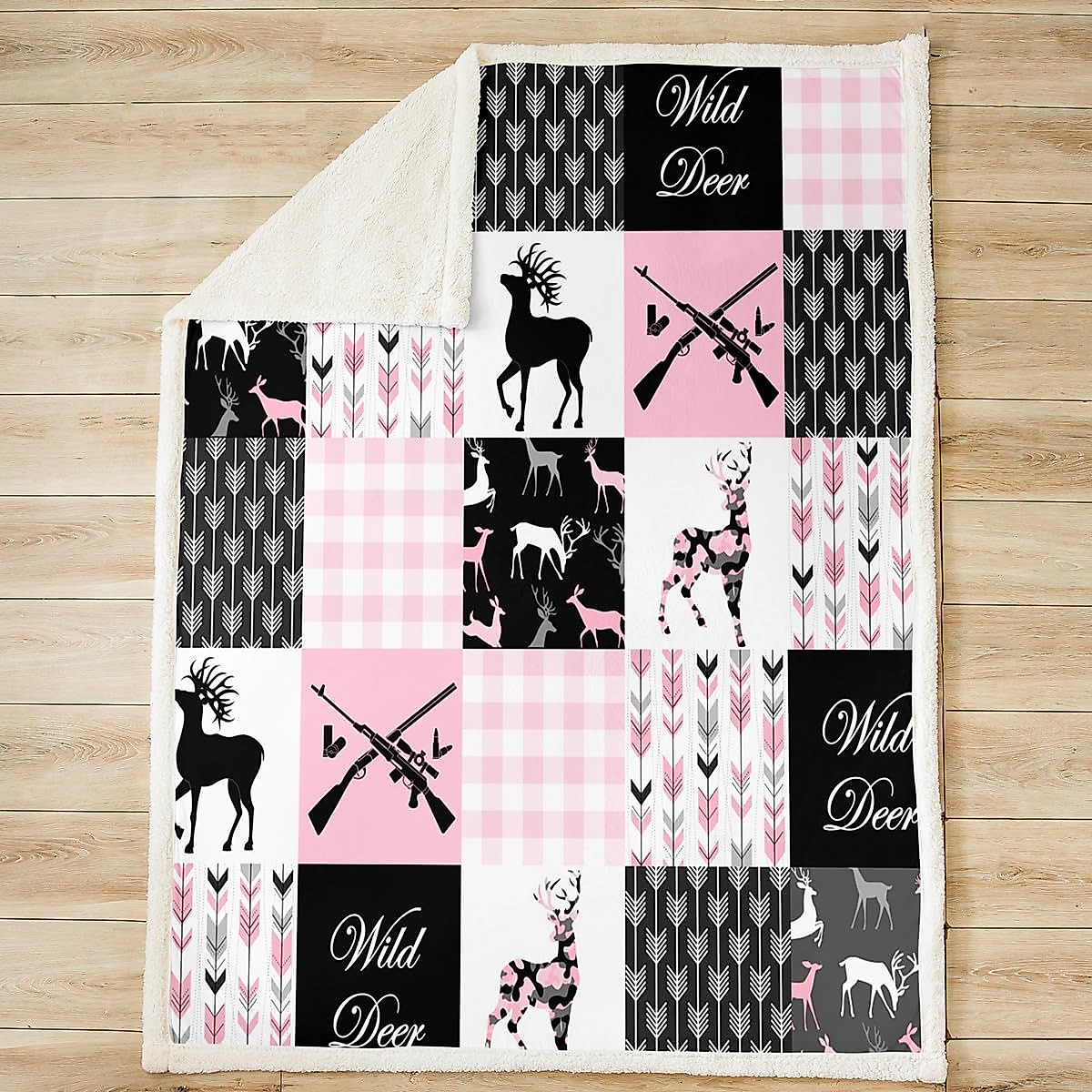 Camo Antler Fleece Throw Blanket Baby 30"x40" Kids Deer Hunting Pink Plaid Buffalo Plush Blanket for Bed Sofa Couch Boys Farmhouse Cabin Camouflage Boho Arrow Sherpa Blanket Wild Animal Fuzzy Blanket