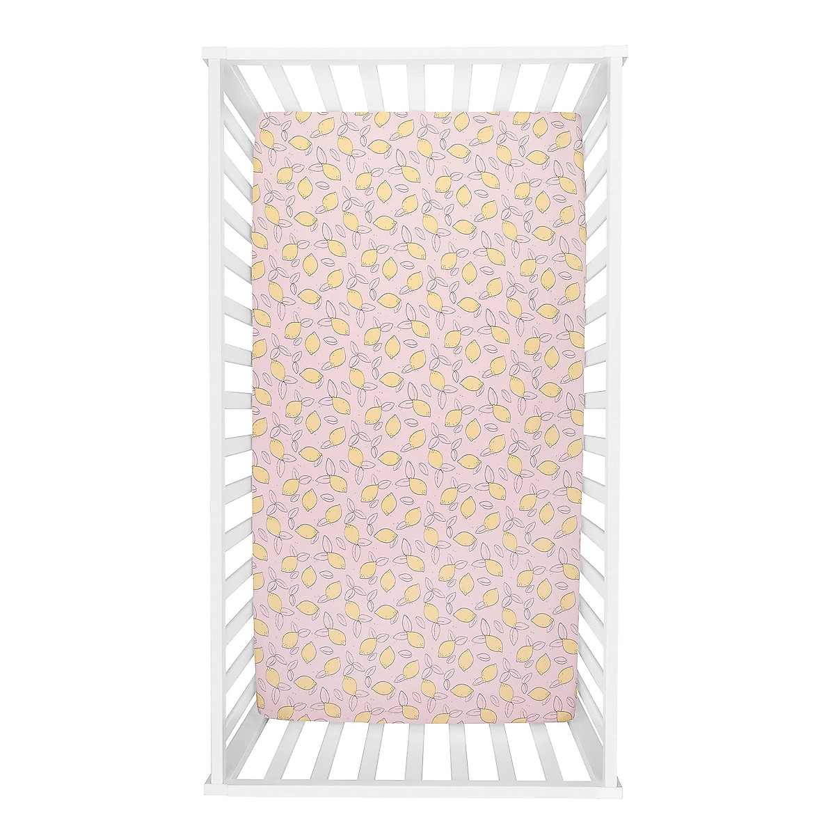 Trend Lab Modern Baby Crib Bedding Set for Girls | Lemon Floral 4 Piece Nursery Décor Quilt, 2 Fitted Crib Sheets, and Dust Ruffle Skirt - Pink, Yellow. Green, 80010