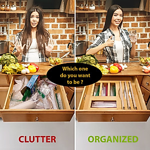 Premium! Drawer Organizer for Ziplock Bags and Foil, Sandwich Bag Organizer, Foil and Plastic Wrap Organizer, Kitchen Wrap Organizer, Ziplock Bag Organizer with Foil and Plastic Wrap Organizer.