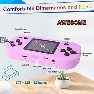 Douddy Kids Retro Handheld Game Console Built in 218 Old School Video Games 2.5'' Display USB Rechargeable 3.5 MM Headphone Jack Arcade Entertain System Children Birthday (Pink)