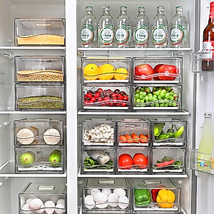 bealy 2 pack Refrigerator Organizing Bins with Drain Board Stackable Refrigerator Organizer Bins, Reusable Food Storage Containers, Fridge Drawer Organizer,Kitchen,Produce,Fruit,Vegetable