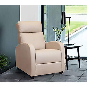 Tuoze Recliner Chair Modern PU Leather Recliners Chair Adjustable Home Theater Seating with Sofa Padded Cushion (Beige)