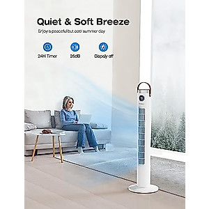 Tower Fan with Remote, 46 Inch Oscillating Fan with 24-Hour Timer, Quiet Floor Fan with 3 Modes & 3 Speeds Settings, Sleep Light Off, Bladeless Cooling Standing Fan Ideal for Home Bedroom Office