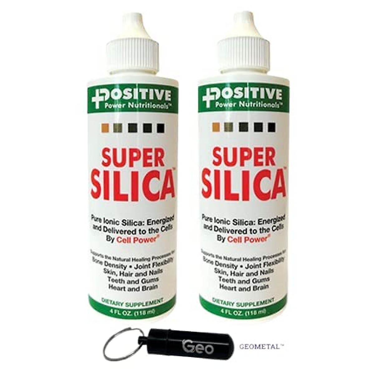 Super Silica Liquid Concentrate, 4 oz. Bottles (Pack of 2) Highest Absorption, Collagen Producing, Supports Healthy Bone Density, Joint Flexibility, Skin Hair and Nails and Pill Holder by GeoMetal™
