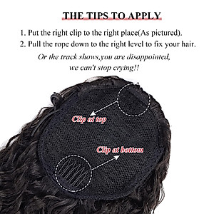 30inch Long Corn Curly Wave Drawstring Ponytail Synthetic High Puff Hair Pieces With Comb Black Wavy Clip in Extensions (1B)