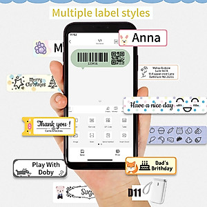 Label Maker Sticker Machine-D11 Thermal Label Printer Inkless Portable Bluetooth Label Sticker Maker, Mini Bulk Printer for Business Home Office Compatible iOS Android USB Rechargeable-Black