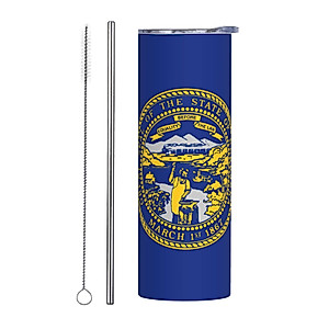 LIICHEES Flag of Nebraska Stainless Steel Vacuum Insulated Tumbler 20oz Coffee Cups Travel Mug Water Cup with Leak-Proof Flip Lid Metal Straw Cleaning Brush