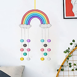 Boho Rainbow Nursery Decor Pom Pom Ball Handmade Macrame Rainbow Cloud Raindrop Wall Hanging Tassel for Home Decor Baby Room Nursery Classroom Dorm Room Baby Shower Party Supplies -Pink