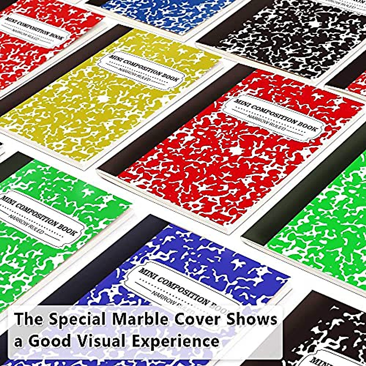 Composition Notebook, Mini Sized 30 Pack 5 Colors Narrow Ruled Mini Composition Books Bulk by Feela, Small Pocket Marble Cute Journal Notebooks for Kids School Home Office, Pocket Sized 4.5 x 3.25 in