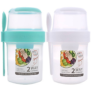 2 Pack Overnight Oats Container, 2-tier Overnight Oats Jars, Portable Yogurt Oatmeal Container Jar, Leakproof Cereal and Milk to Go Container for Adult Kid (A)