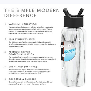 Simple Modern Water Bottle with Straw Lid Vacuum Insulated Stainless Steel Metal Thermos Bottles | Reusable Leak Proof BPA-Free Flask for Gym, Travel, Sports | Summit Collection | 22oz, Carrara Marble