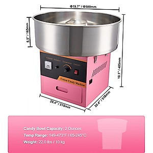 Pink Commercial Electric Cotton Candy Machine with Stainless Steel Bowl - Perfect for Kids Birthday and Family Party - Candy Floss Maker