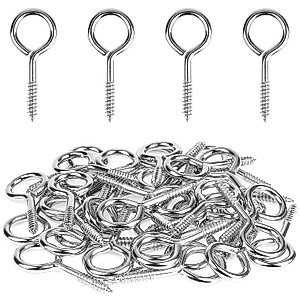 Powlankou 40 Pieces 2 inch Screw Eyes, Nickel Plated Steel Screw Eyes, Self Tapping Screw Hooks, Metal Eye Hooks, Eyelet Screws
