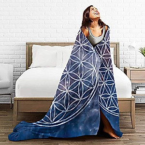Fashion Flannel Plush Throw, 80" x 60", Sacred Geometry Universe Flower of Life Mandala Pattern Throw Blanket for Better Sleep Work, Air Conditioning Blanket and Comfy Hypoallergenic
