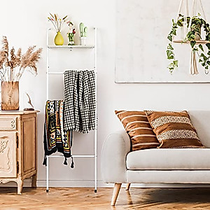 Farmhouse Blanket Ladder, Ladder Towel Rack Decorative Towel Ladder with Storage Shelf, Rustic Blanket Ladder Shelf for Living Room, Blanket Storage Rack, White