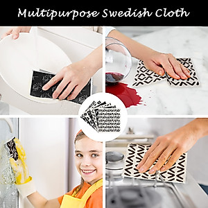 Whaline 6Pcs Minimalist Swedish Dishcloth White Black Flower Leaf Rainbow Geometric Reusable Kitchen Dish Towel Absorbent Cotton Cleaning Dishcloth for Graduation Party Housewarming Gift, 6.7x7.7 Inch