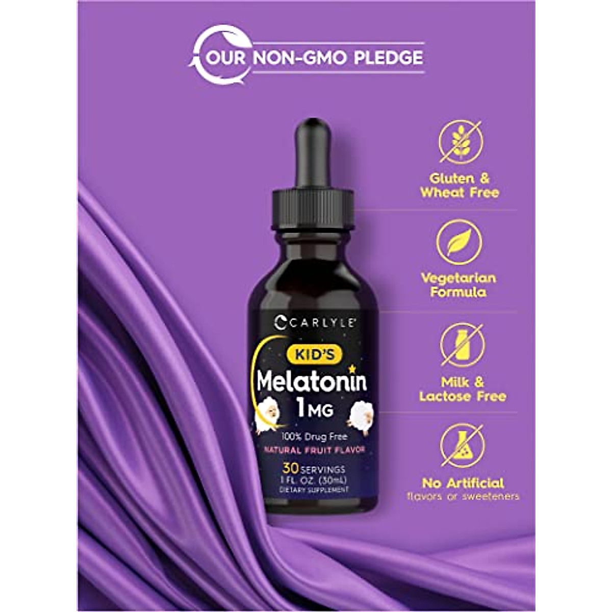 Kids Melatonin Liquid | 1 fl oz | Two Pack | Natural Fruit Flavor | Drug Free | by Carlyle