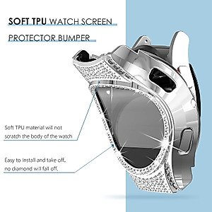 Wingle Bling Galaxy Watch 4 Case Compatible for Samsung Galaxy Watch 4 40mm Screen Protector, 4-Pack Soft TPU Full Protective Cover Crystal Diamonds Bumper Case (Black/Silver/Rose Gold/Pink)