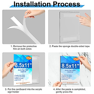 KKEETUR Acrylic Sign Holder 8.5 X 11 Wall Mount, 6 Pack Plexiglass Clear Wall Sign Holder, Premium Frame Plastic Door Sign Holders with 12 Pcs Double Sided Tape Adhesive (No Drilling)