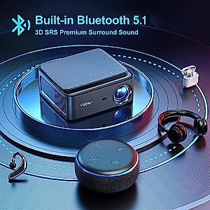 5G WiFi Bluetooth Projector, YABER Native 1080P Outdoor Movie Projector with 350" Display, 18000L Home Theater Video Projector Support 4K ,4P/4D Keystone, Zoom, for Android/iOS/Phone/HDMI/PS5（Blavk）