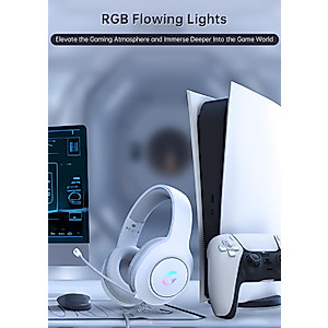 syndesmos CM7002 Gaming Headset for PS5, PS4, PC, Mac, Switch, Xbox Series, Surround Sound RGB Gaming Headphones with Noise Canceling Microphone, 50MM Dynamic Drivers, 3.5MM Audio Jack, Light White