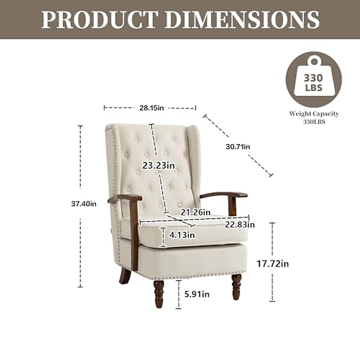 MOONMISS Mid-Century Accent Chair - Velvet Accent Chair with Wood Frame, Comfy Accent Chair with Soft Seat for Living Room, Bedroom, Office, Beige