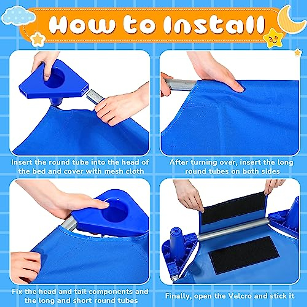 Geetery 4PCS Stackable Daycare Cot for Kid 54" L x 23" W Portable Toddler Nap Cot for Sleeping Preschool Classroom Daycare Bed Furniture, Ready to Assemble for Sleep, Back to School (Blue)