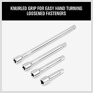 1/4" Socket Extension Set - 4PCS Drive Socket Quarter Inch Extension Bar Set 2" / 50mm, 3" / 75mm, 4" / 100mm, 6" / 150mm CR-V Durable Material