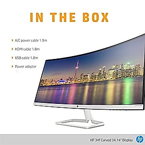 HP 34f 34” Curved Monitor with AMD FreeSync Technology | Ultra-Wide Quad HD Resolution (3440 × 1440p), IPS Display, and 3-Sided Low Bezel, 1-Yr Warranty (6JM50AA)