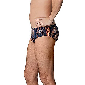 Speedo Men's Standard Swimsuit Brief Endurance+ Printed Team Colors, Solar Navy/Orange, 28