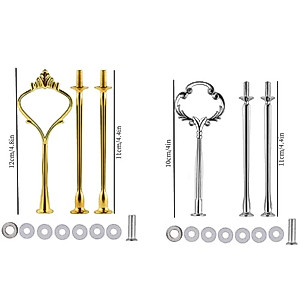 2 Sets of 3 Tier Cake Plate Stand Handle, Metal Fruit Cake Cupcake Plate Stand Handle Fitting Hardware (Sun Flower,Crown Fittings, Golden+Siver)