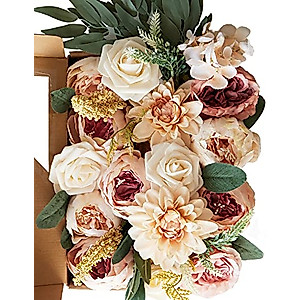 MISSPIN Wedding Artificial Flowers Box Set for DIY Wedding Bridal Bouquets Fake Peony Flowers Centerpieces Arrangements Party Baby Shower Home Decorations (Champagne)