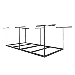 eShelf 4x8ft Overhead Garage Storage Rack Wooden Decking Not Included, Heavy Duty Metal Rack, Adjustable Ceiling Dropdown, 600lbs Weight Capacity (Black)