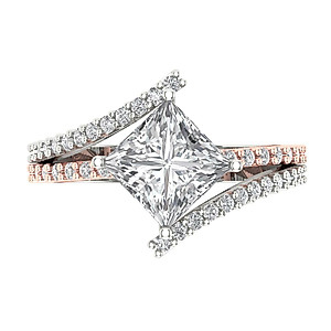 Clara Pucci 2.45ct Princess Cut Solitaire W/Accent Genuine Moissanite Engagement Promise Anniversary Bridal Ring 18K 2 tone Gold 6.5