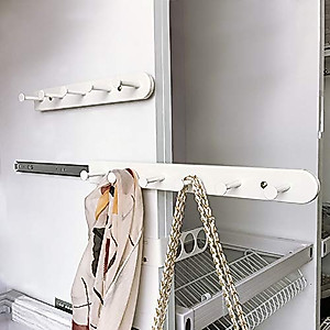 Kelendle Extendable Sliding Wardrobe Hook Rail with Hardware Pull Out Closet Rod Clothing Hanging Hooks Organizer for Home, Office, Hotel (5 Hooks)