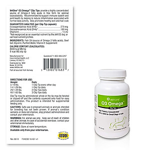 VetOne O3 Omega Clip Tips Nutritional Supplement with Omega 3 Fatty Acids | Builds Immune & Joint Health | Promotes Healthy Skin & Coats | Small Dogs & Cats (60 Count Clip Tips)